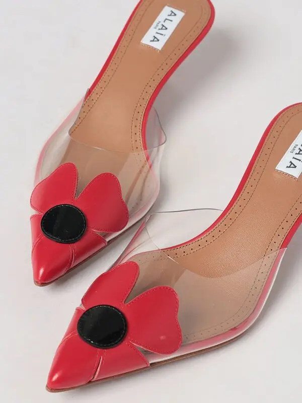 Alaïa Alaia Bloom Floral-print Leather And Pvc Mules With Mid Heel - Red