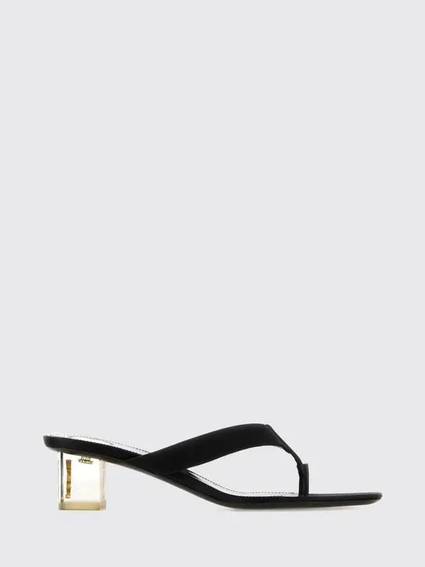 Saint Laurent Frida Satin Thong Mule Sandals With Square Toe And Low Heel - Black