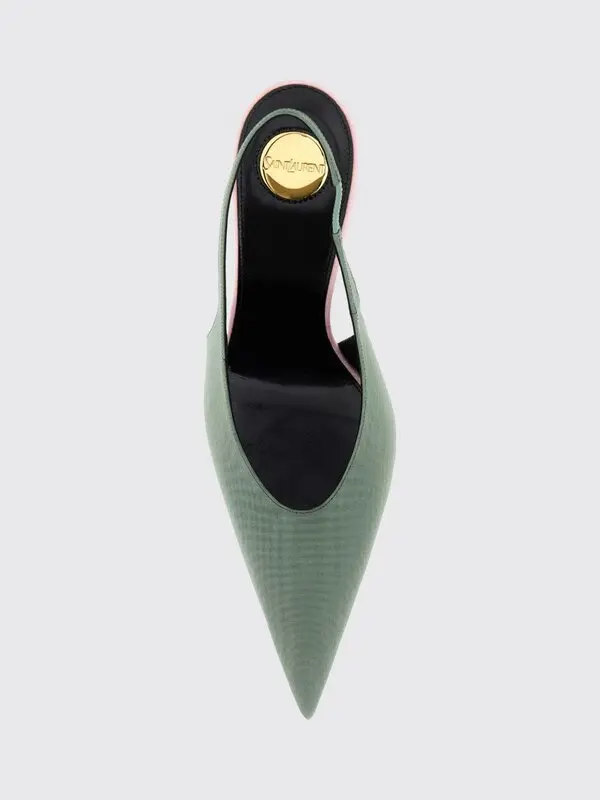 Saint Laurent Loredana Satin Slingback Pumps With Crystals And High Stiletto Heel - Green
