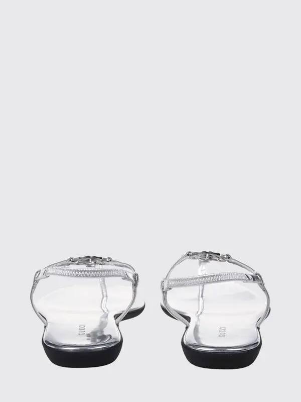 Gucci Gg Laminated Leather Thong Sandals With Low Heel And Logo - Gray