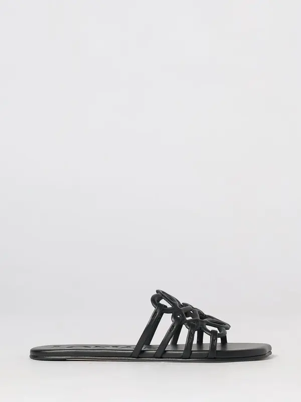 Loewe Anagram Petal Low-heeled Mule Sandals In Smooth Calfskin Leather - Black