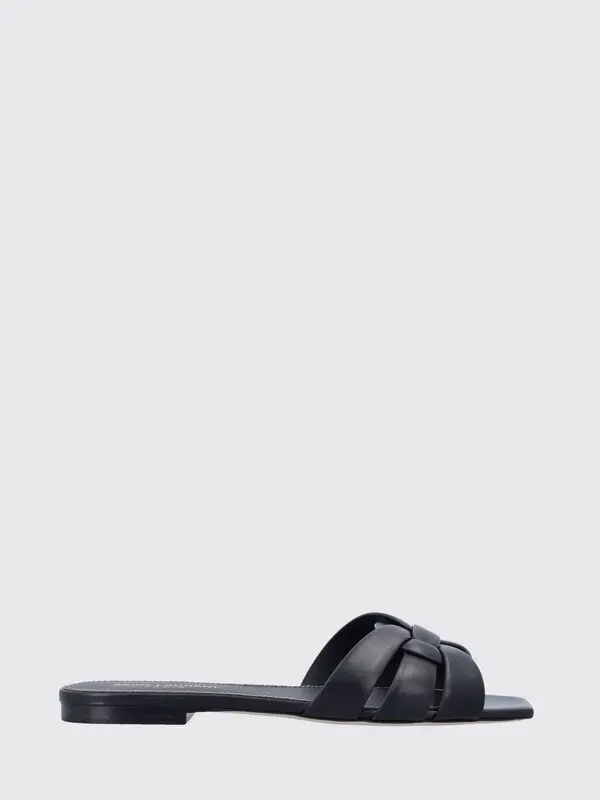 Saint Laurent Tribute Leather Mules With A Square Toe And Low Heel - Black