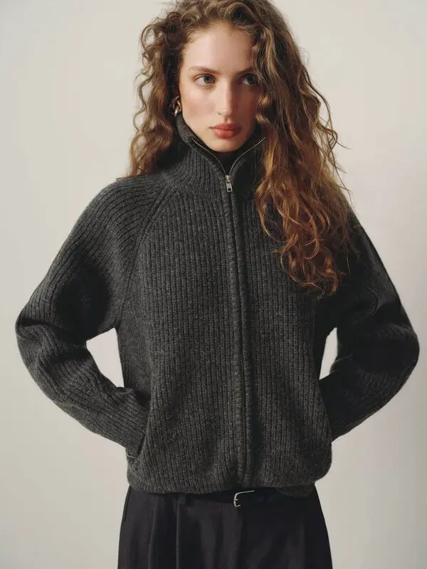 REFORMATION Joann Regen Wool Zip Sweater Jacket