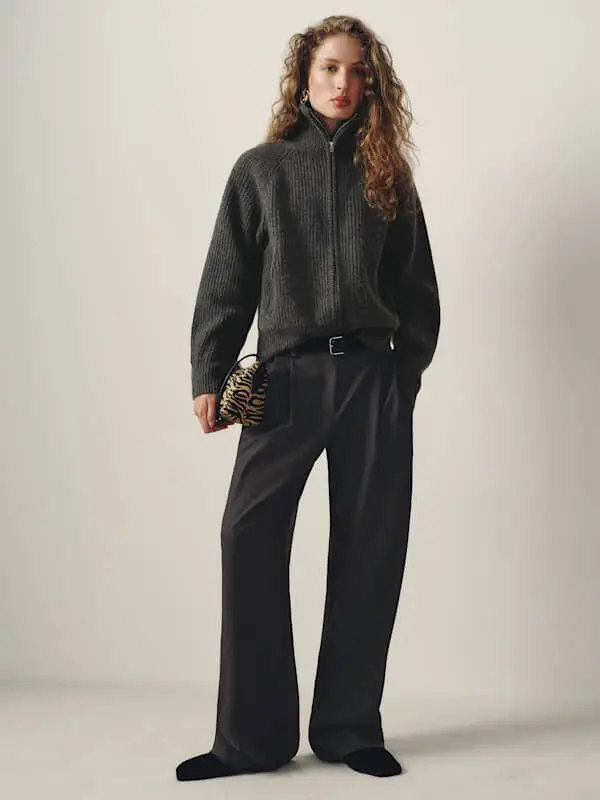 REFORMATION Joann Regen Wool Zip Sweater Jacket