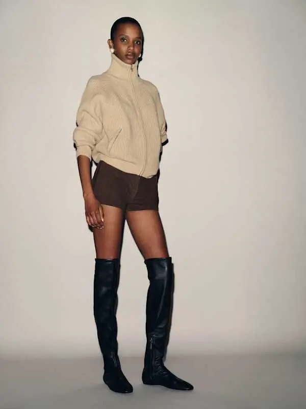 REFORMATION Joann Regen Wool Zip Sweater Jacket - Natural