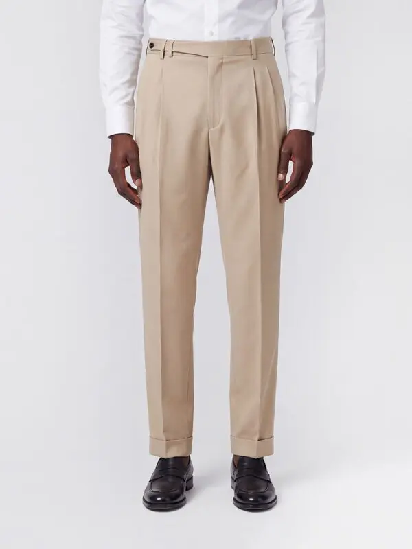 PT TORINO Slim Fit Pleated Gabardine Tailored Trousers - Beige