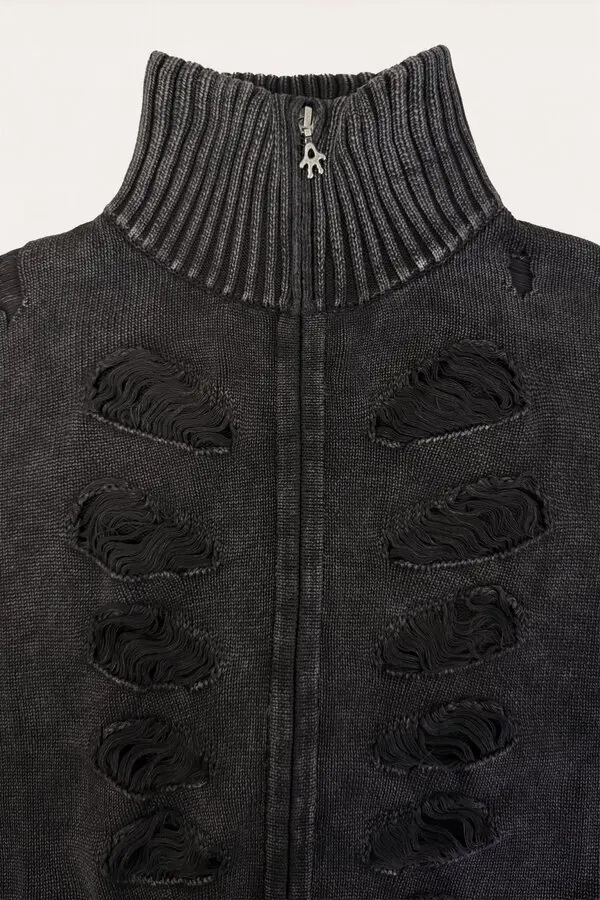 AVAVAV Distressed Zip-up Cardigan