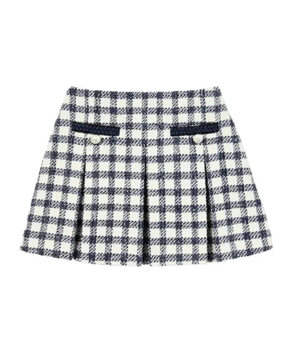 SELF-PORTRAIT Plaid Bouclé Skirt - Navy Blue