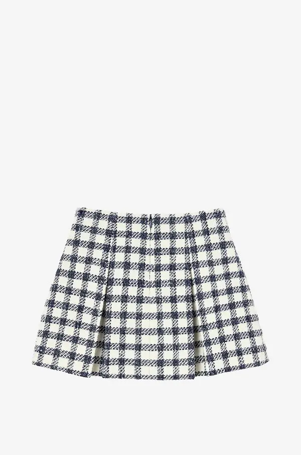 SELF-PORTRAIT Plaid Bouclé Skirt - Navy Blue