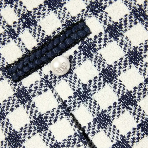 SELF-PORTRAIT Plaid Bouclé Skirt - Navy Blue