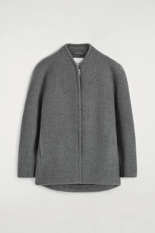 Cos Sculpted Wool-blend Zip-up Jacket - Gray