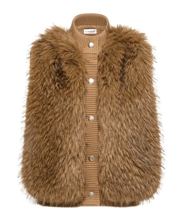 Moncler Button-up Down Gilet - Camel