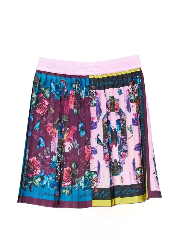 Versace Logo-waistband Pleated Mini Skirt