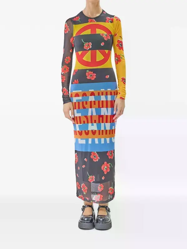 Moschino Graphic-print Long-sleeve Maxi Dress