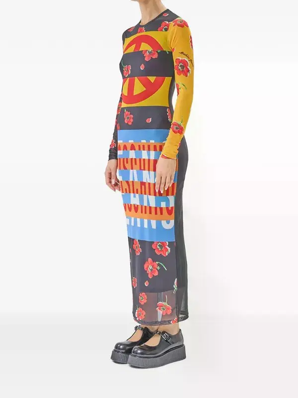 Moschino Graphic-print Long-sleeve Maxi Dress