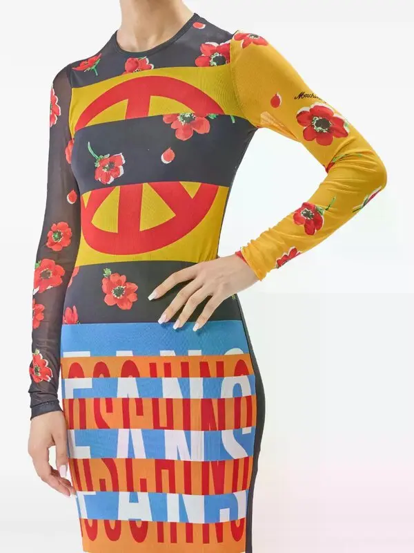 Moschino Graphic-print Long-sleeve Maxi Dress