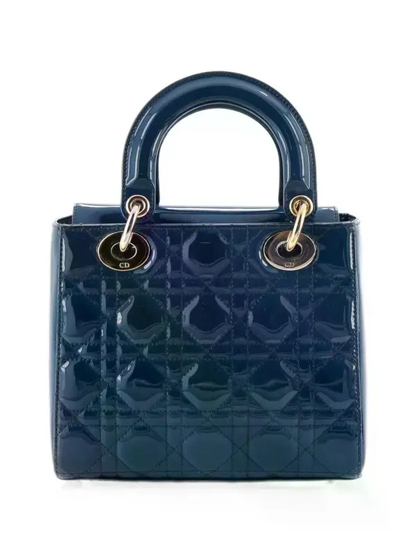 Dior Lady Bag Cannage Quilt Patent Small Satchel - Blue