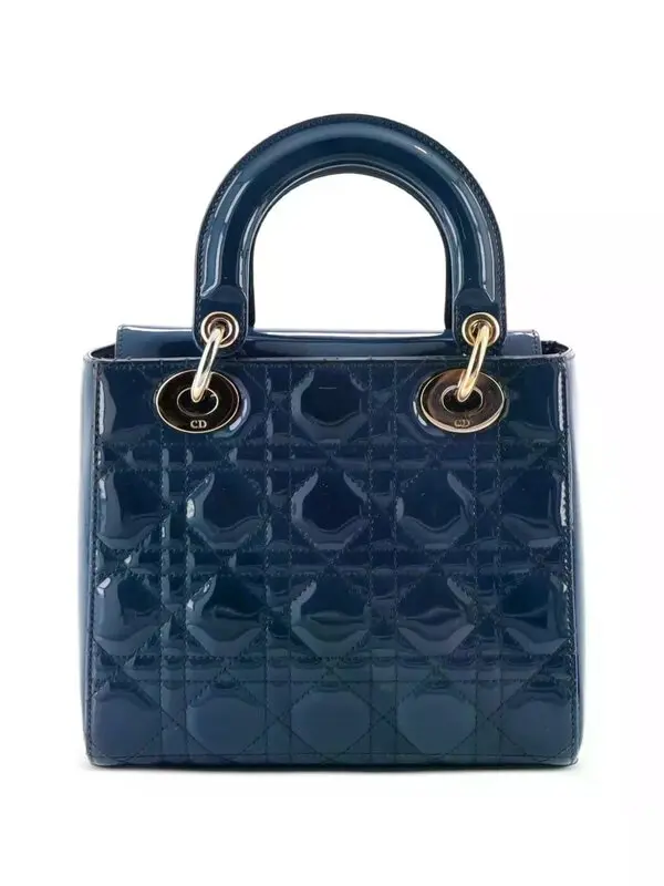 Dior Lady Bag Cannage Quilt Patent Small Satchel - Blue