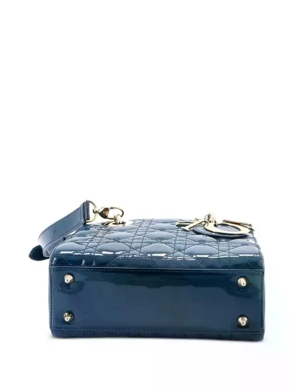Dior Lady Bag Cannage Quilt Patent Small Satchel - Blue