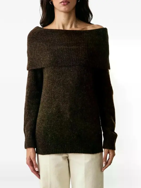 MOS MOSH Mape Off-shoulder Ribbed-knit Sweater - Brown