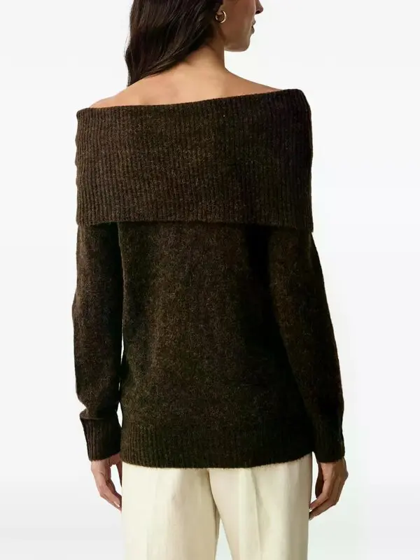 MOS MOSH Mape Off-shoulder Ribbed-knit Sweater - Brown