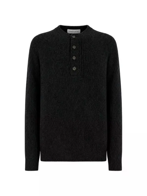 AMARANTO Ribbed-knit Button-neck Sweater
