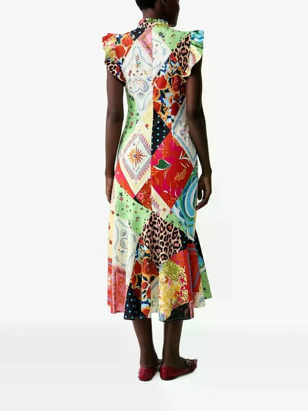 NEVER FULLY DRESSED Patchwork Ruffled Midi Dress