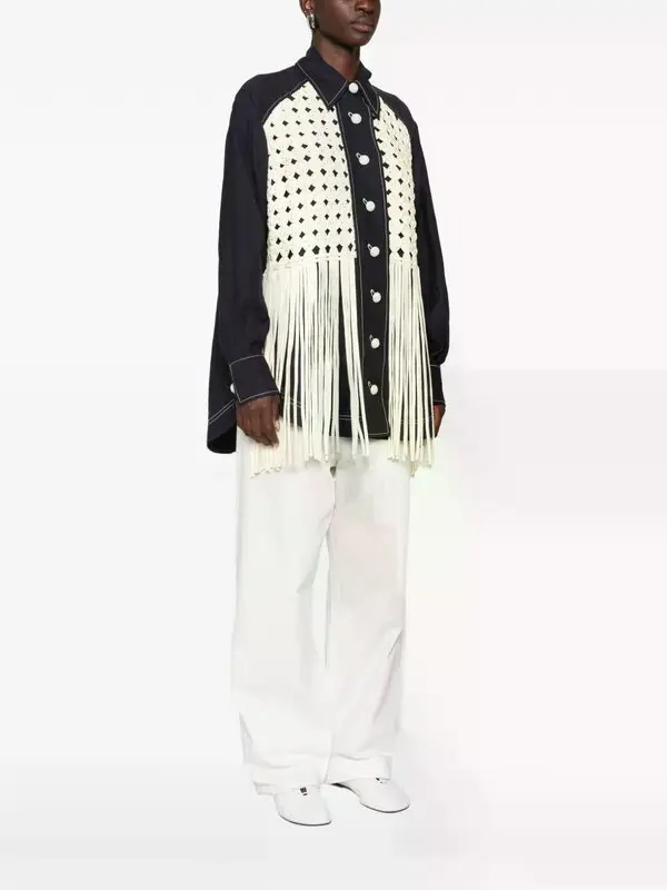 ALEMAIS Fringe-trim Woven-panel Shirt