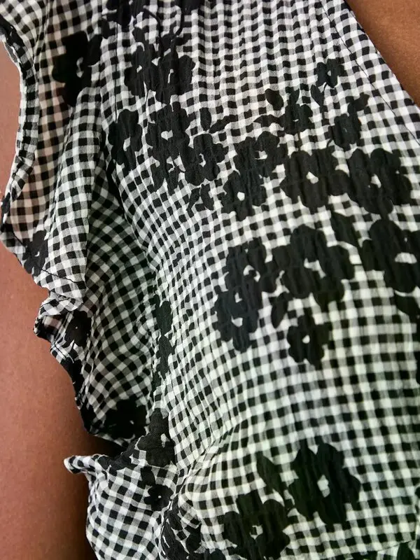 MORGAN Gingham Floral-print Blouse