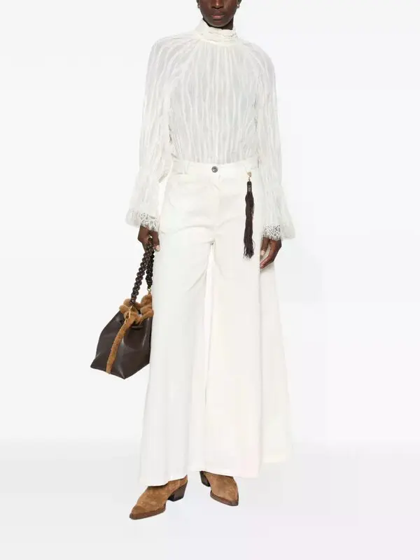 PHILIA LOFT Lace-trimmed Pleated Top