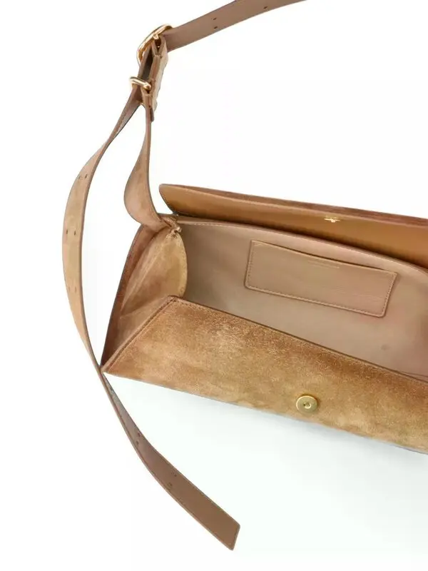 JIL SANDER Cannolo Small Leather And Suede Handbag With Adjustable Strap And Embossed Logo - Brown