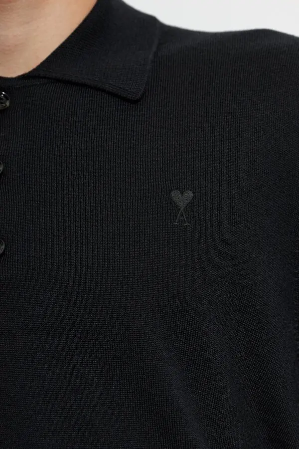 AMI Paris Wool Polo Shirt With Embroidered Logo