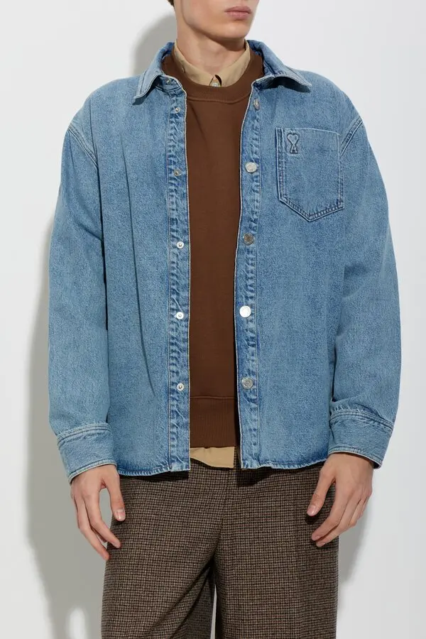 AMI Paris Denim Shirt With Embroidered Logo