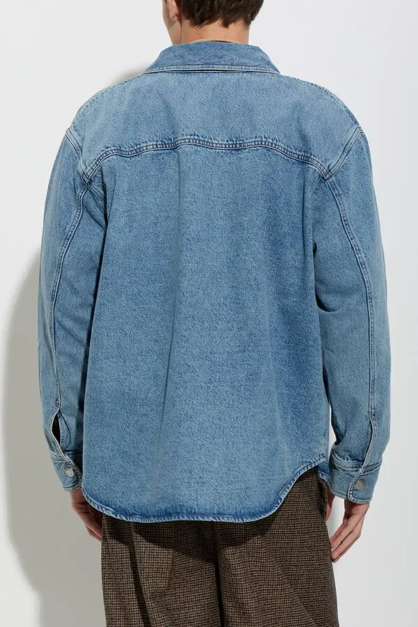 AMI Paris Denim Shirt With Embroidered Logo