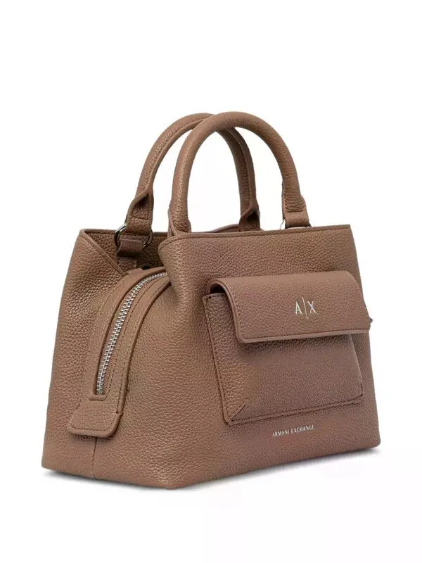 Armani Exchange Logo-plaque Grained-texture Tote Bag - Brown
