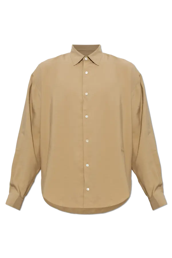 AMI Paris Oversized Shirt With Embroidered Logo - Beige