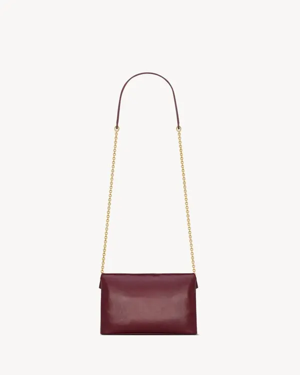 Saint Laurent Cassandre Small Chain Pouch In Shiny Leather In Red - Dark Ruby