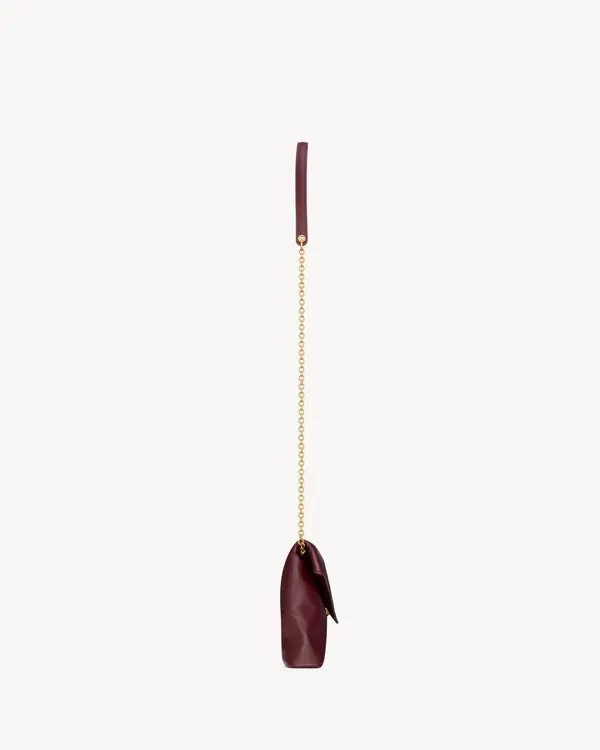 Saint Laurent Cassandre Small Chain Pouch In Shiny Leather In Red - Dark Ruby