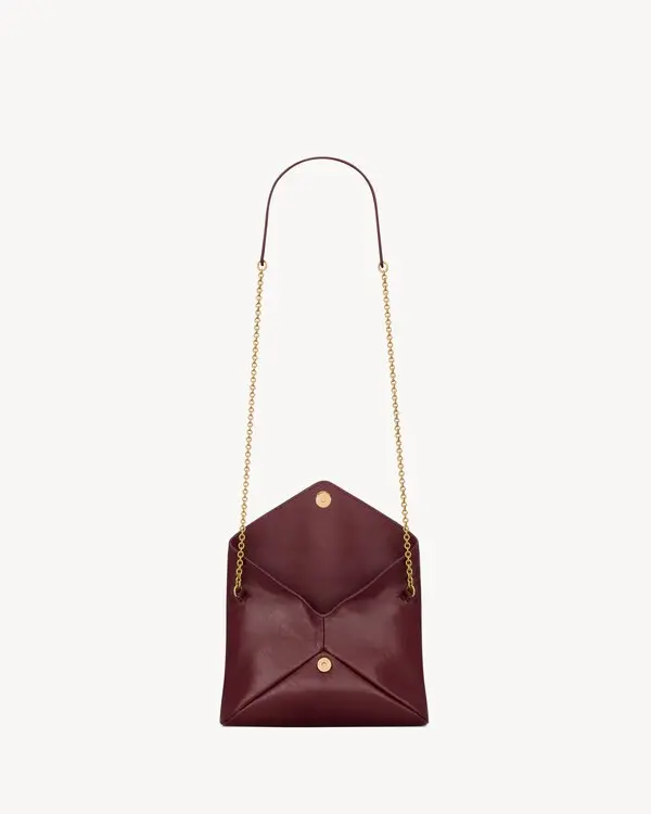 Saint Laurent Cassandre Small Chain Pouch In Shiny Leather In Red - Dark Ruby