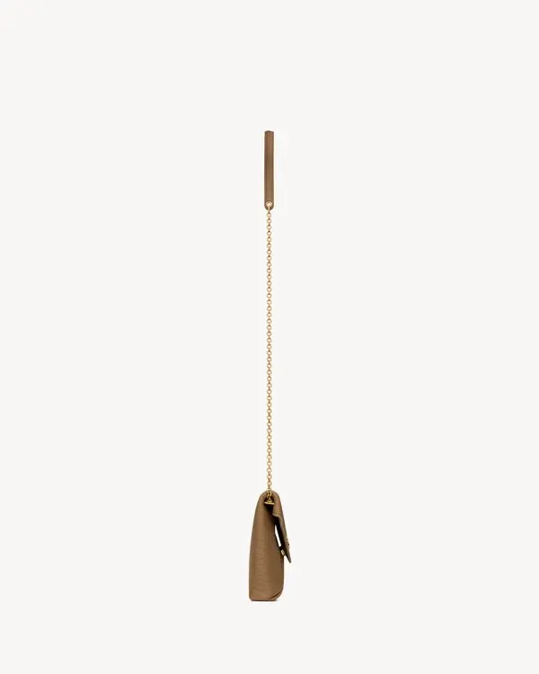 Saint Laurent Cassandre Small Chain Clutch In Lambskin In Brown - Dark Cork