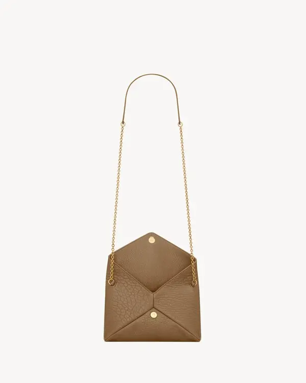 Saint Laurent Cassandre Small Chain Clutch In Lambskin In Brown - Dark Cork
