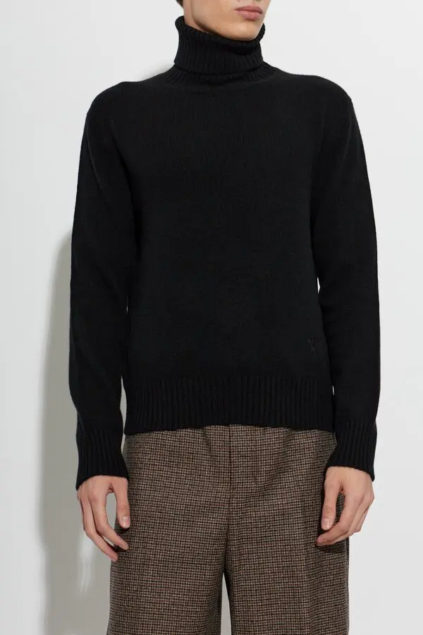 AMI Paris Cashmere Turtleneck Sweater With Embroidered Logo