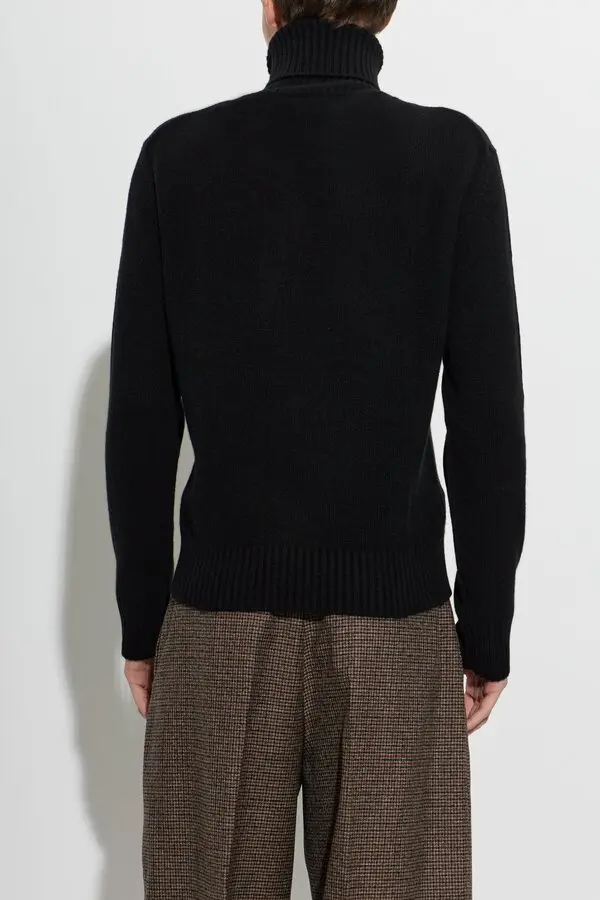 AMI Paris Cashmere Turtleneck Sweater With Embroidered Logo