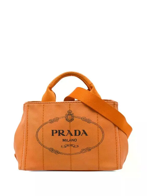 Prada 2013-2026 Small Canvas Canapa Logo Tote Satchel - Orange