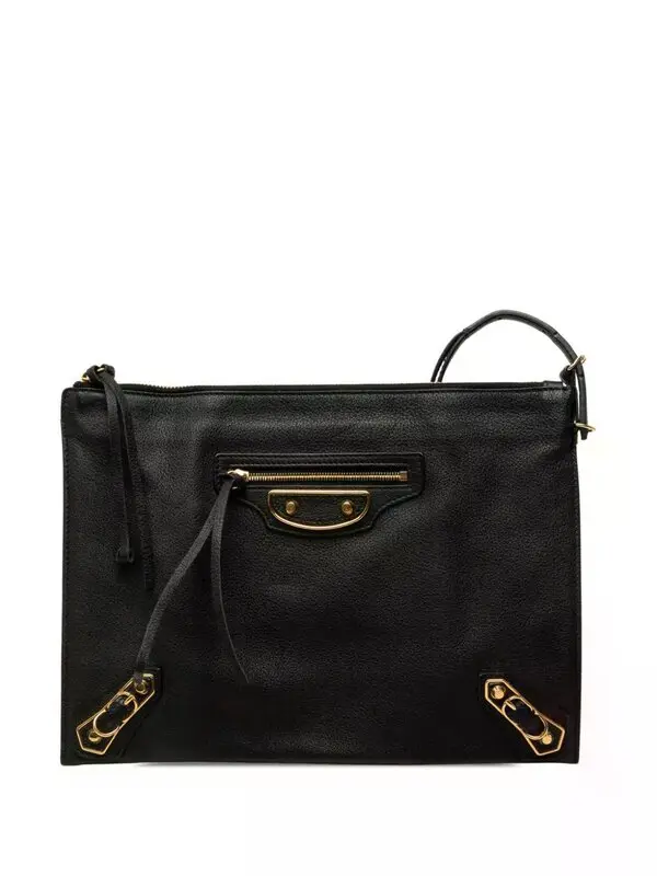 Balenciaga 2015 Goatskin Metallic Edge Papier Wristlet Clutch Bag - Black