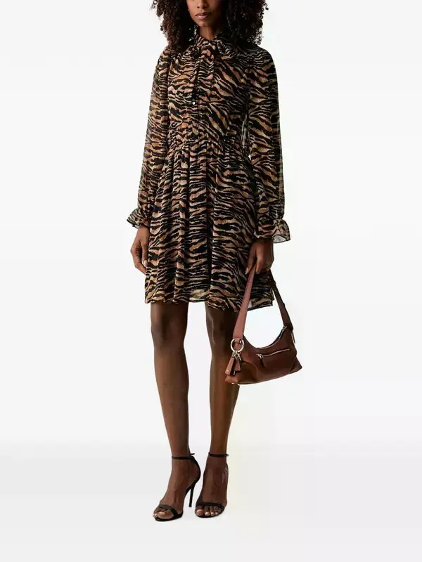 MORGAN Tiger-print Pussy-bow Mini Dress