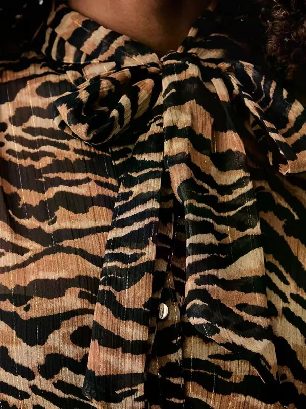 MORGAN Tiger-print Pussy-bow Mini Dress