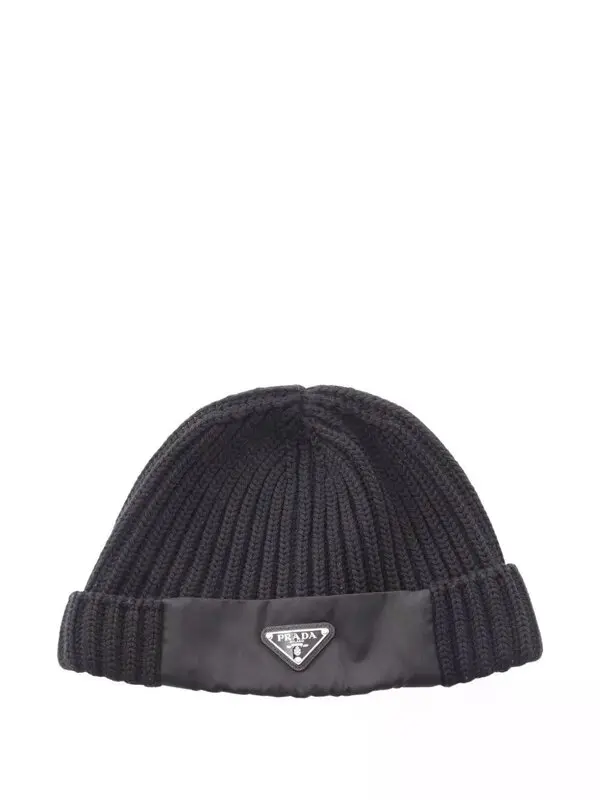 Prada 2010s Logo Beanie Hat - Black