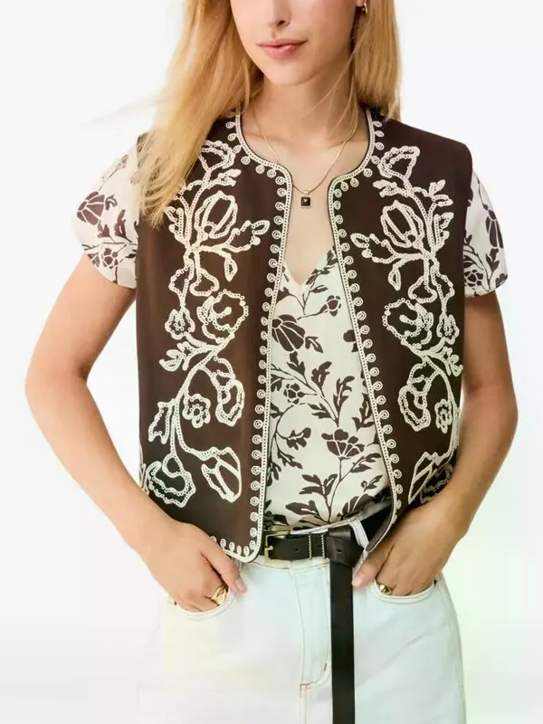 PENNYBLACK Embroidered Sleeveless Gilet - Brown