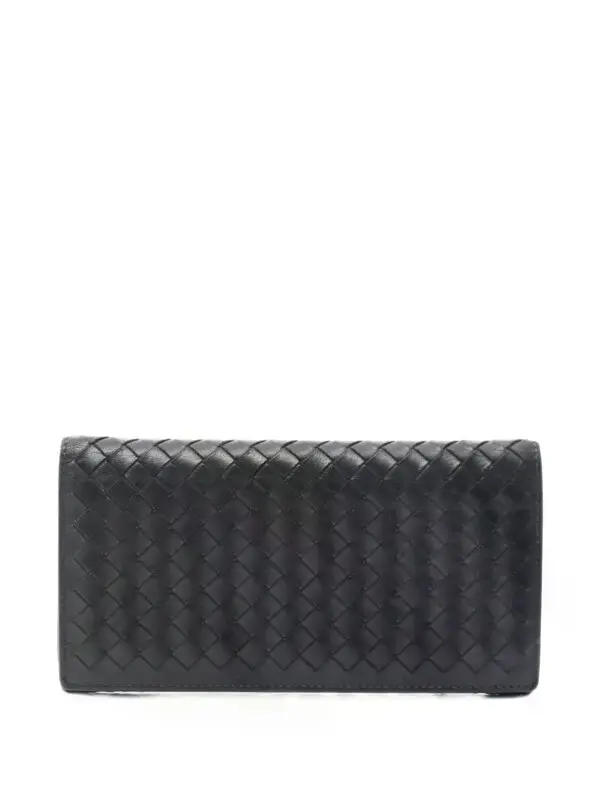Bottega Veneta 2000s Intrecciato Leather Wallet - Black